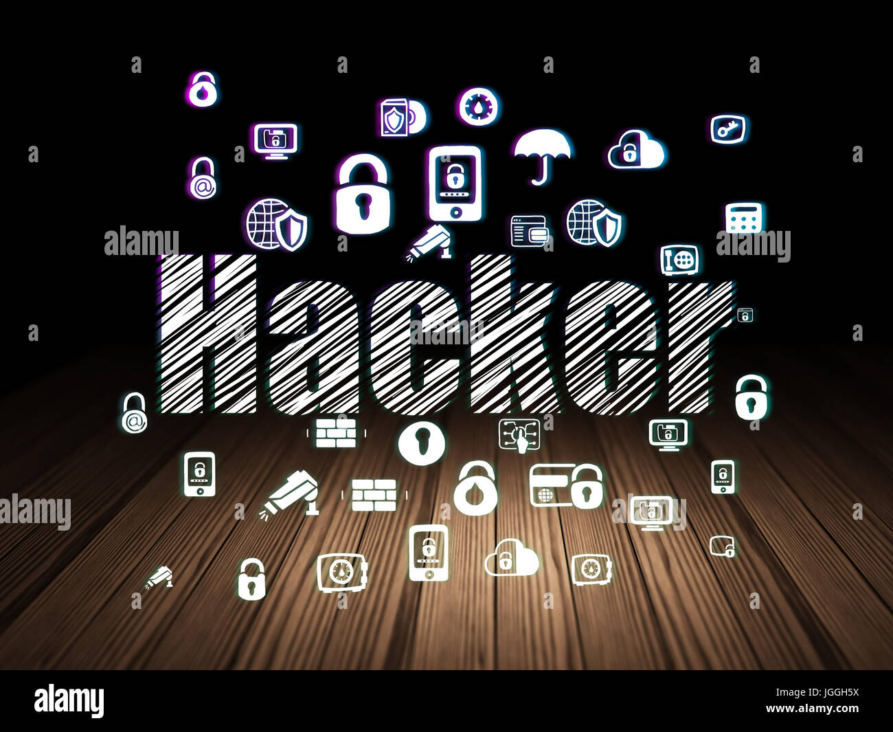 Privacy concept: Hacker in grunge dark room Stock Photo - Alamy