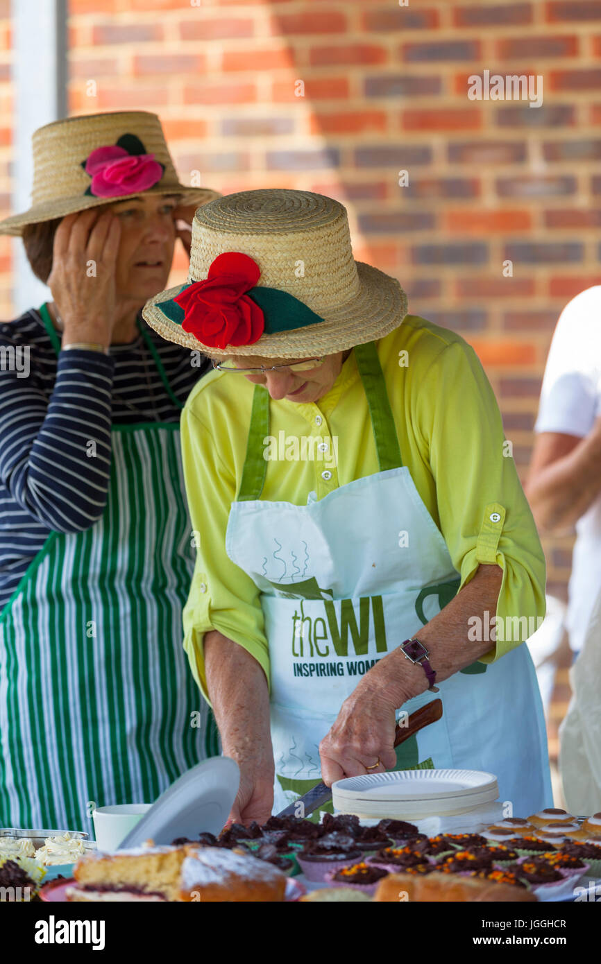 Members of the Womens Institute serve cake at a village summer event ...