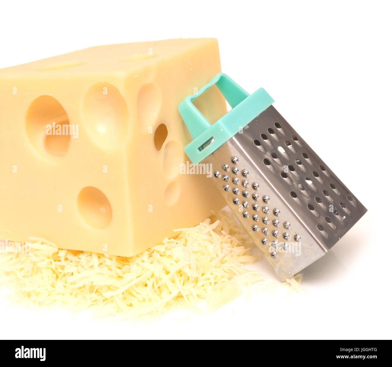 grated cheese and grater isolated on white background Stock Photo - Alamy