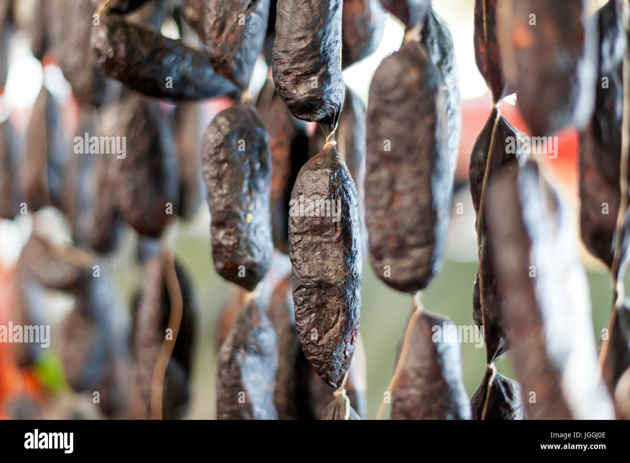 Traditional black spanish blood sausage morcilla Stock Photo - Alamy