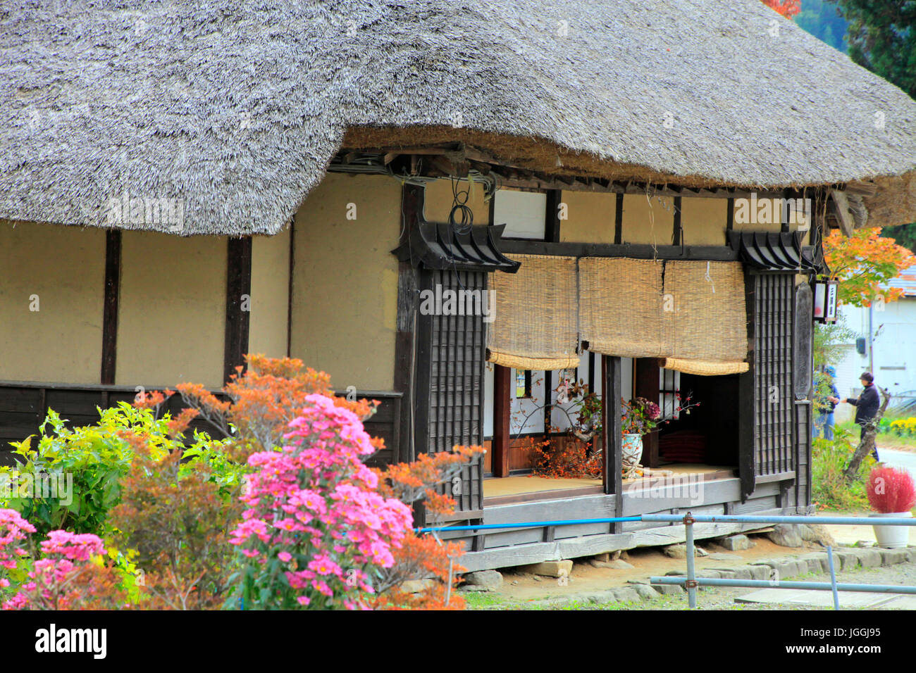 Japanese Style Veranda of Old Thatched House at Ouchi-juku in Shimogo ...