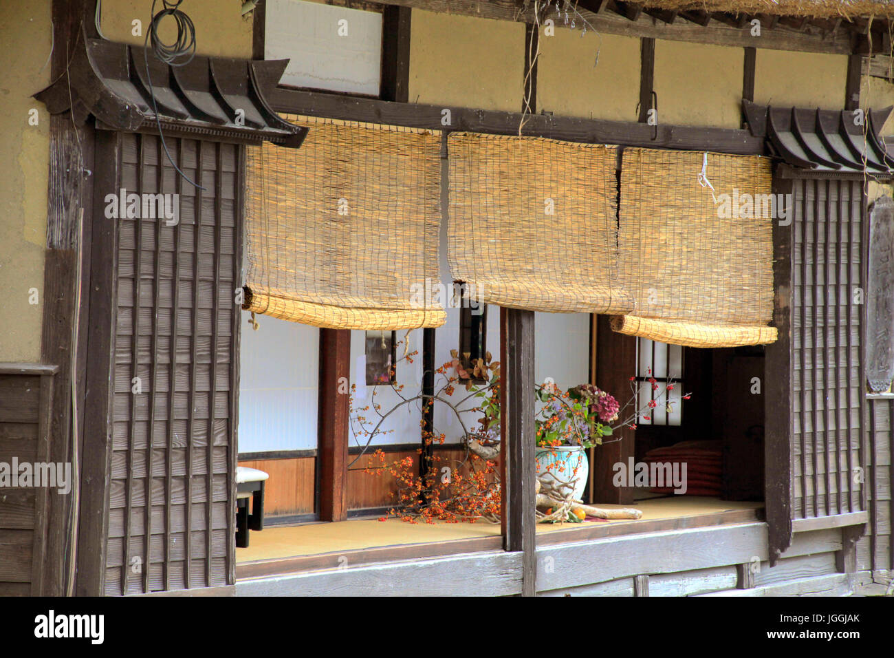 Japanese Style Veranda of Old Thatched House at Ouchi-juku in Shimogo ...