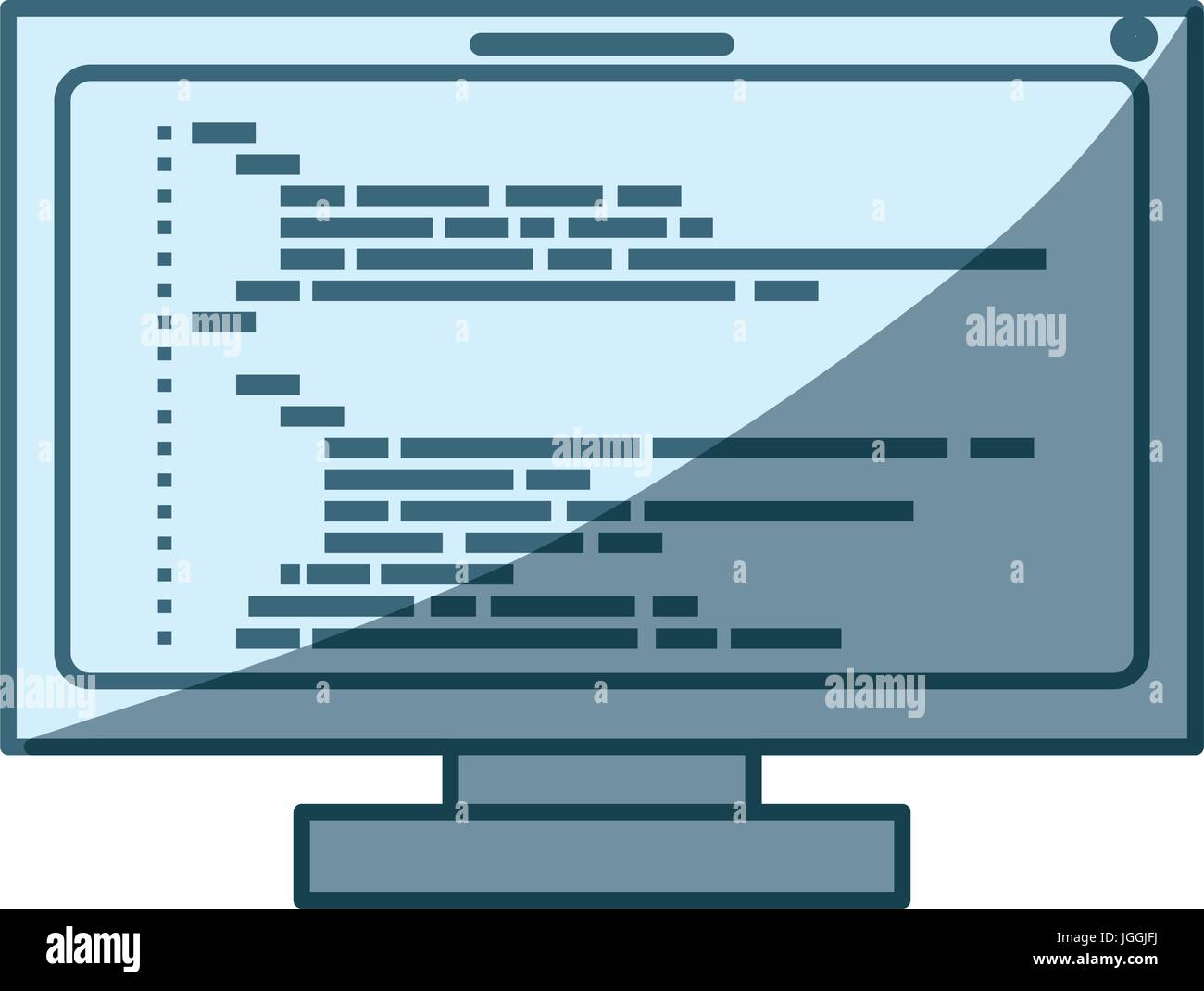 Blue Shading Silhouette Of Lcd Monitor With Screen Programming Window With Script Code Stock