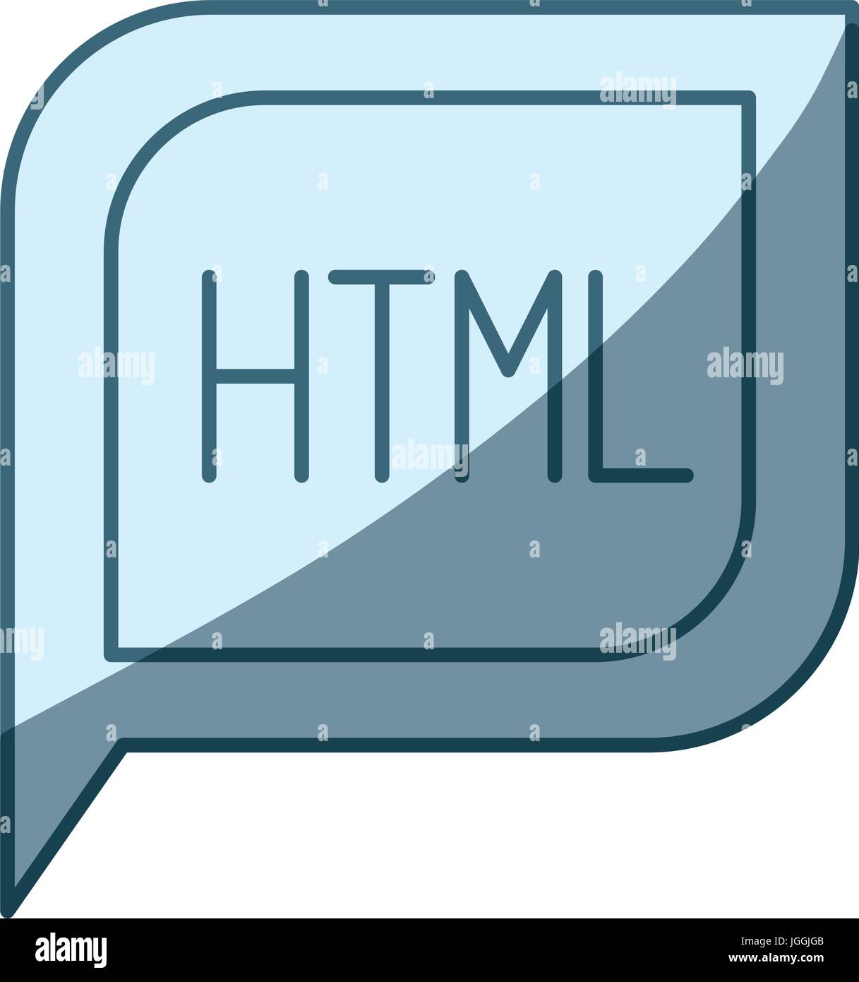 blue shading silhouette dialogue square with tail with html symbol ...