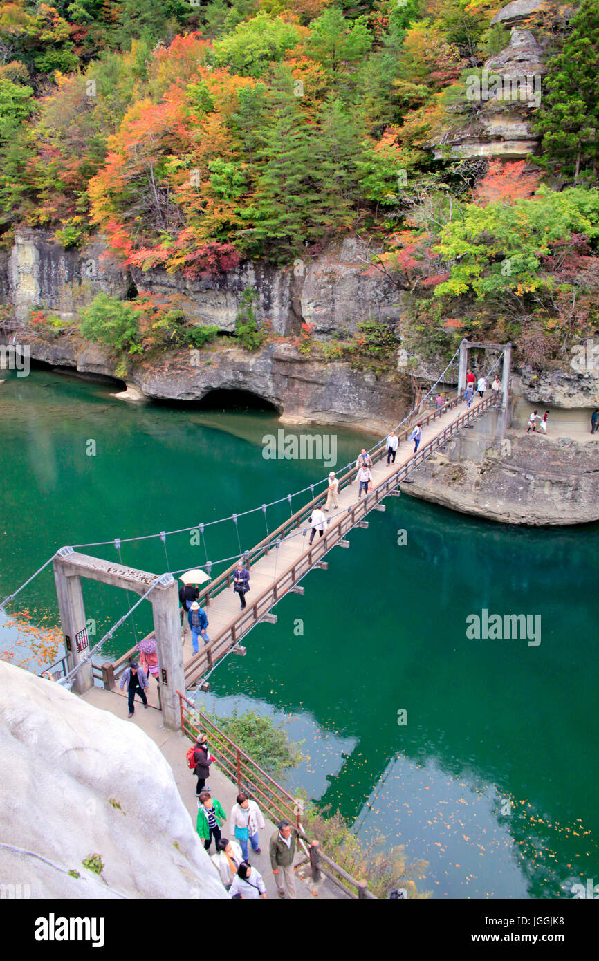 To-no-Hetsuri Tower Cliffs and Suspension Bridge Over Okawa River in ...