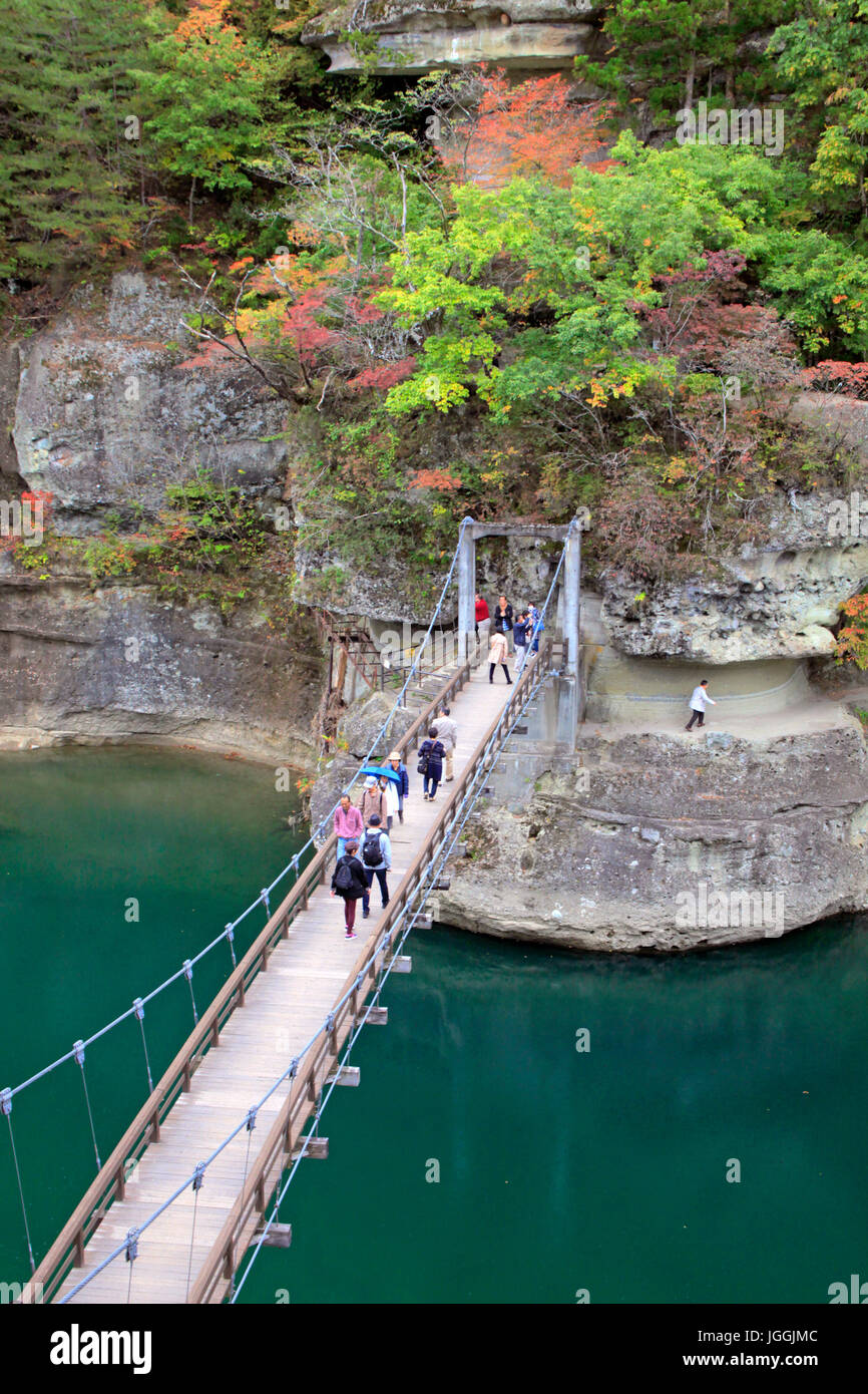To-no-Hetsuri Tower Cliffs and Suspension Bridge Over Okawa River in ...