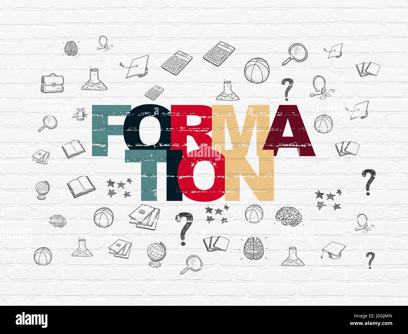 Learning concept: Formation on wall background Stock Photo - Alamy