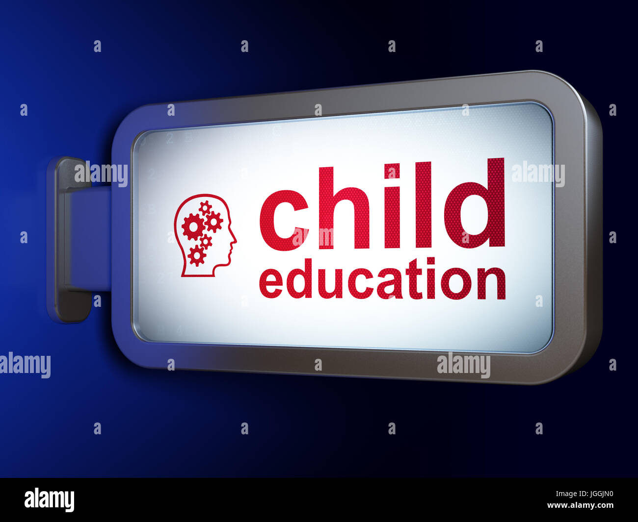 Learning concept: Child Education and Head With Gears on billboard ...