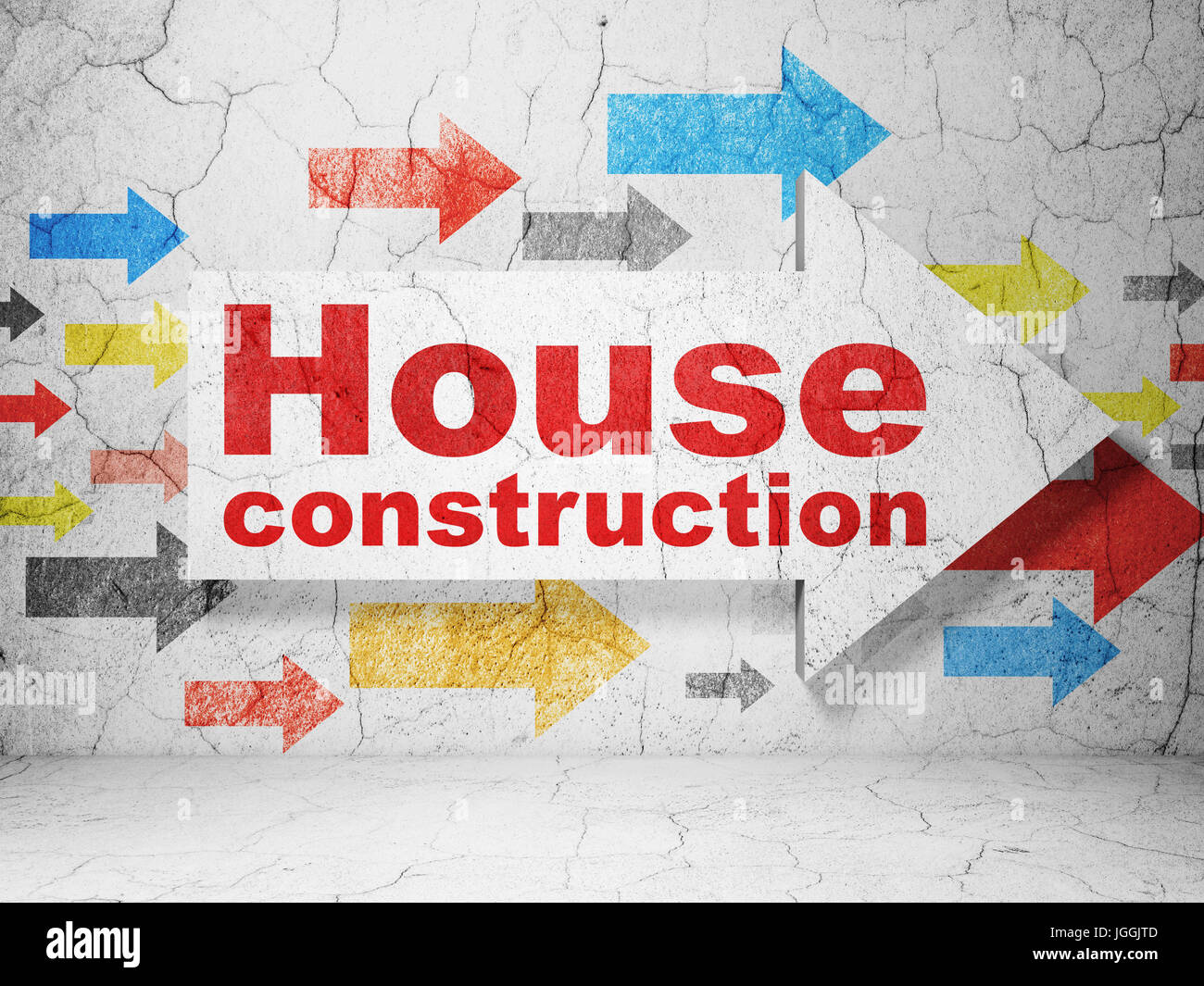 Building construction concept: arrow with House Construction on grunge ...