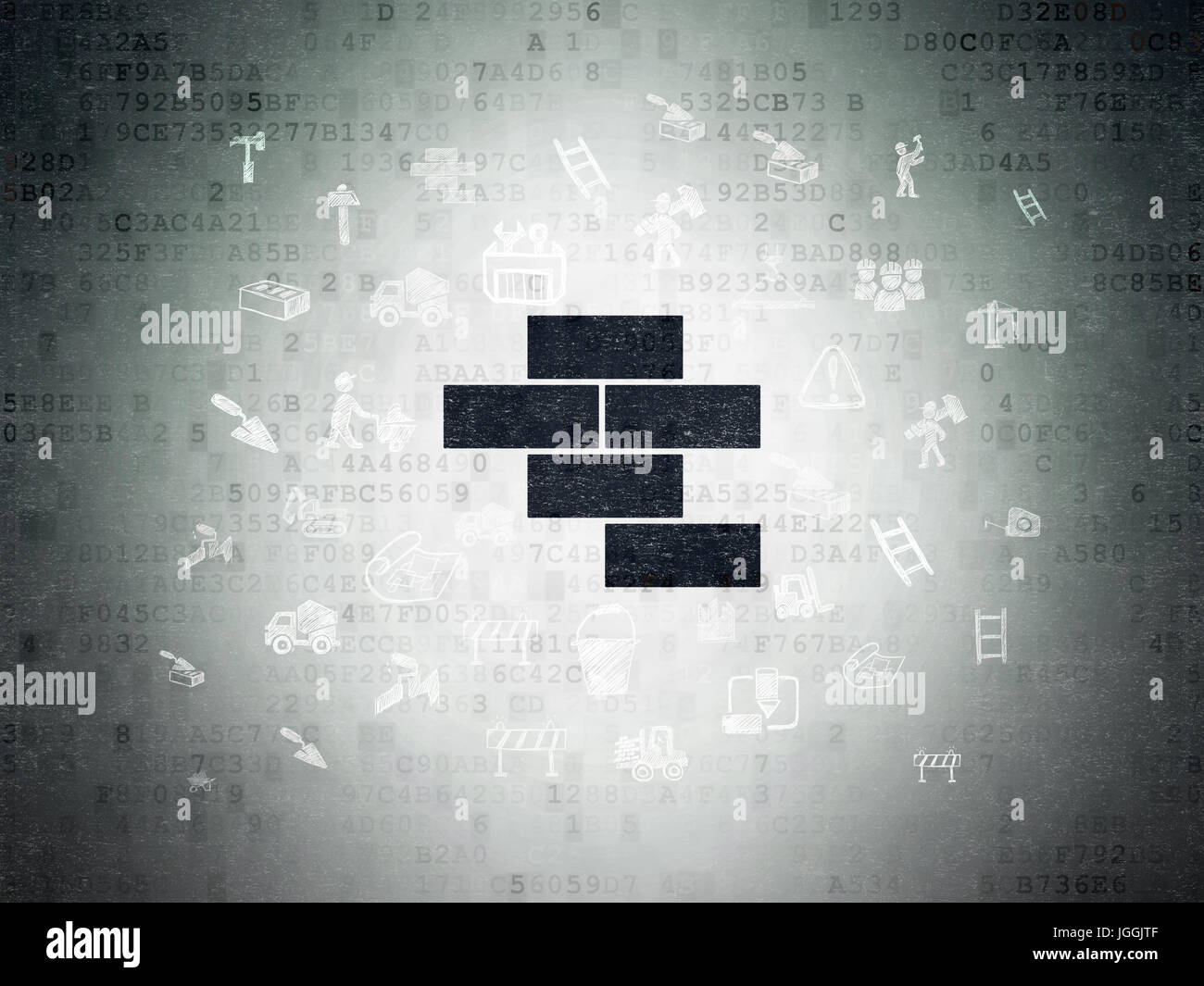 Constructing concept: Bricks on Digital Data Paper background Stock ...