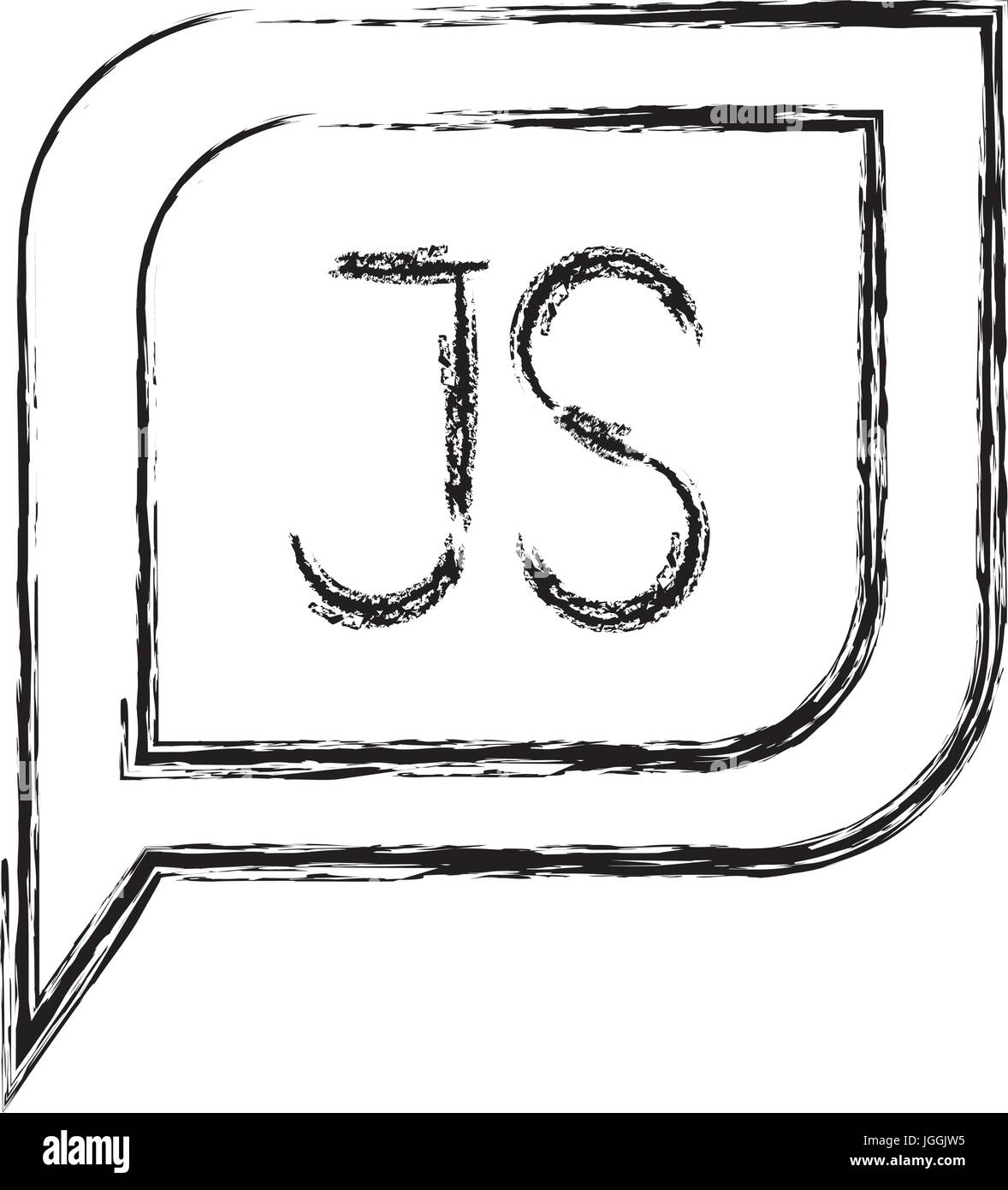 monochrome blurred silhouette dialogue square with tail with js symbol ...