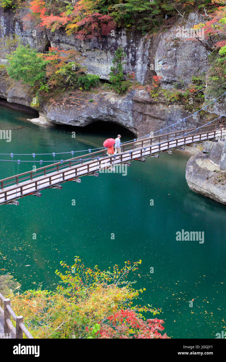 To-no-Hetsuri Tower Cliffs and Suspension Bridge Over Okawa River in ...