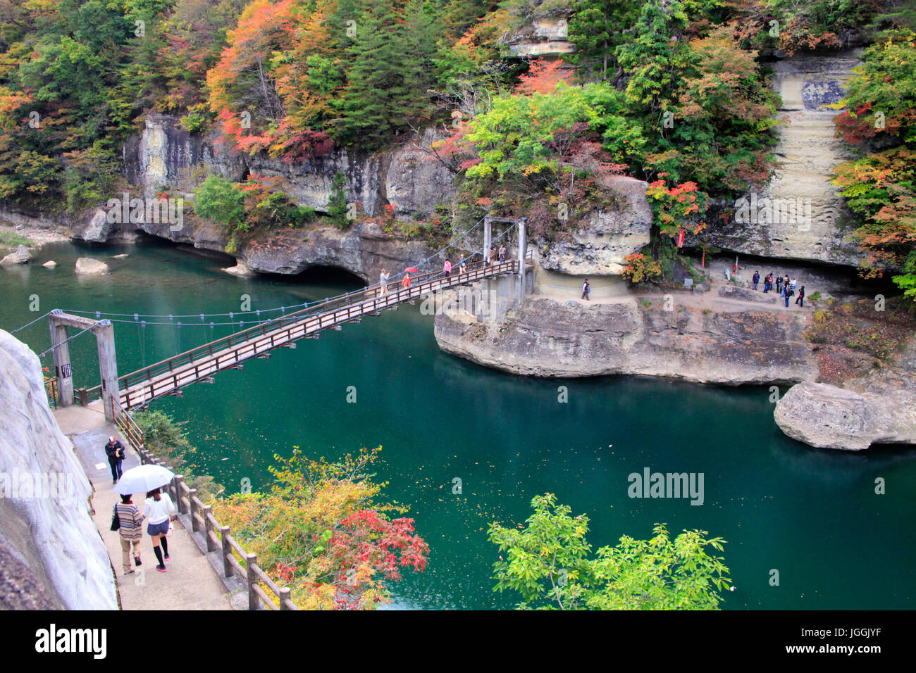 To-no-Hetsuri Tower Cliffs and Suspension Bridge Over Okawa River in ...