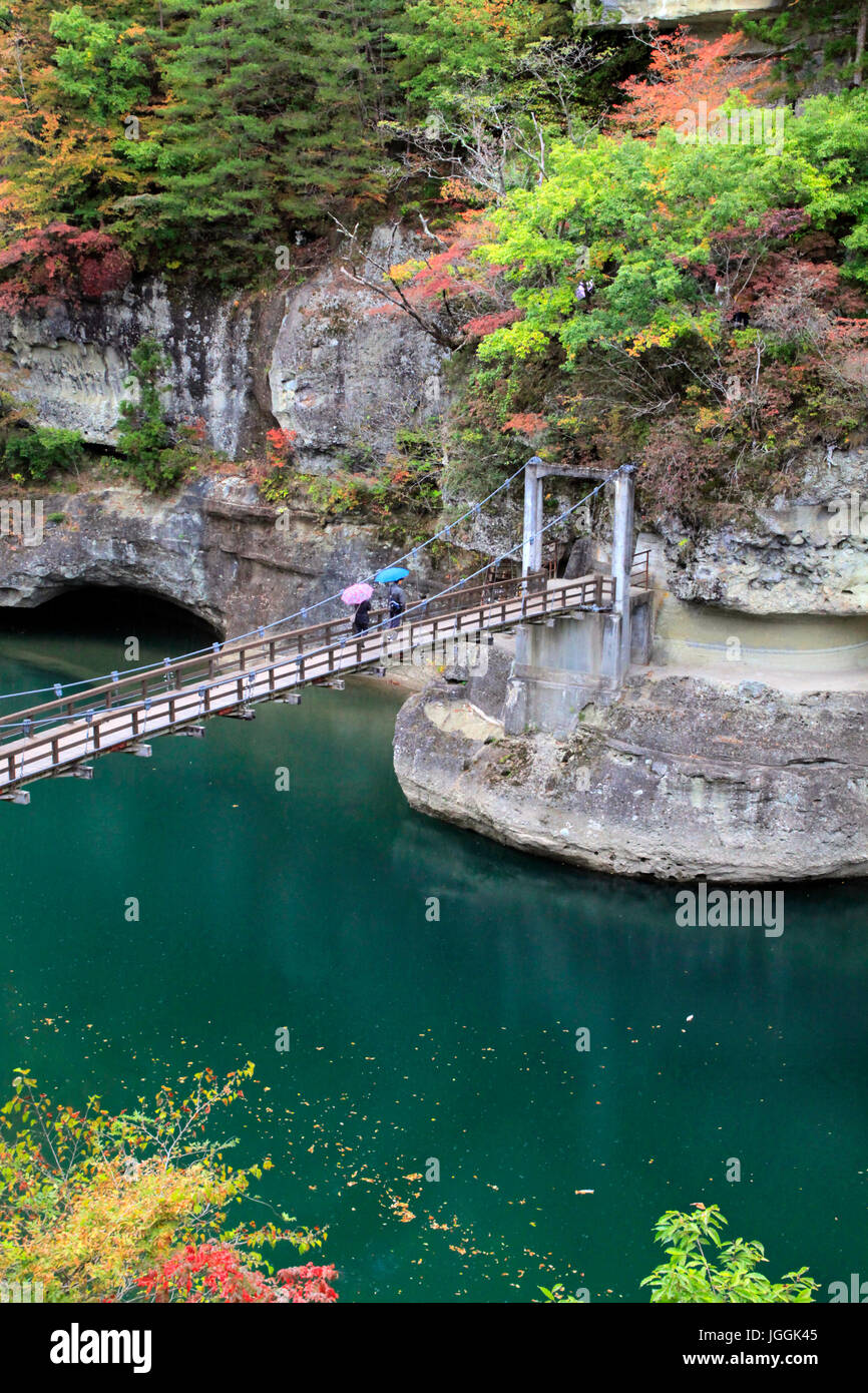 To-no-Hetsuri Tower Cliffs and Suspension Bridge Over Okawa River in ...