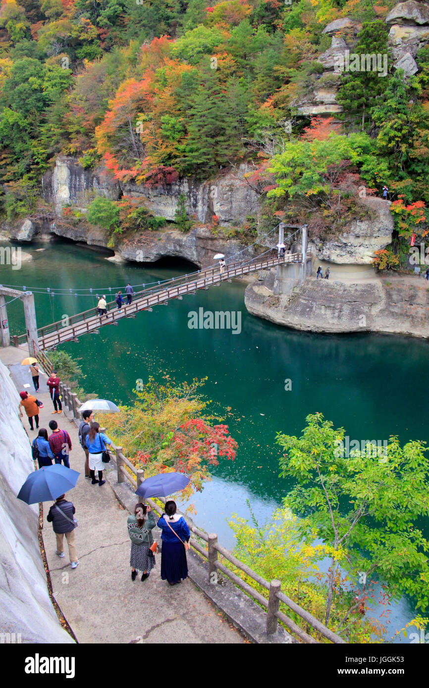 To-no-Hetsuri Tower Cliffs and Suspension Bridge Over Okawa River in ...
