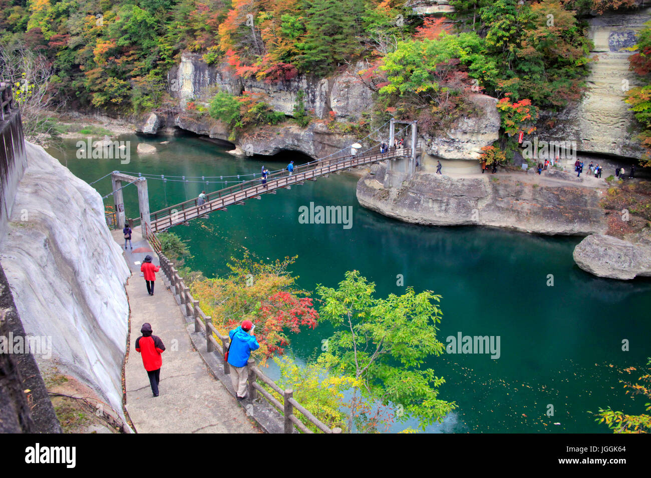 To-no-Hetsuri Tower Cliffs and Suspension Bridge Over Okawa River in ...