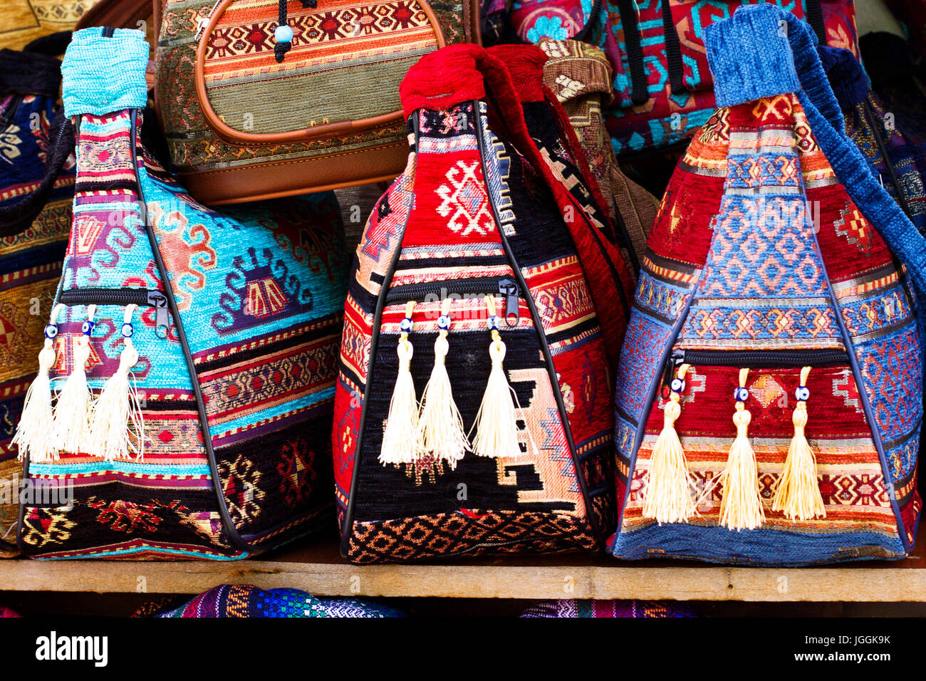 Traditional turkish market (bazaar) with colorful handmade bags Stock ...