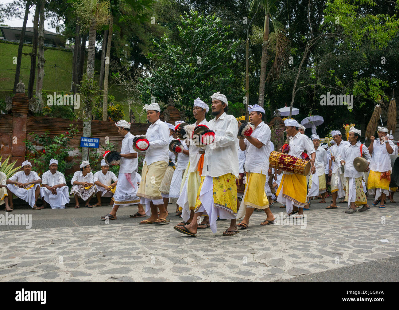 Musicians during a a traditional hindu temple festival procession in ...