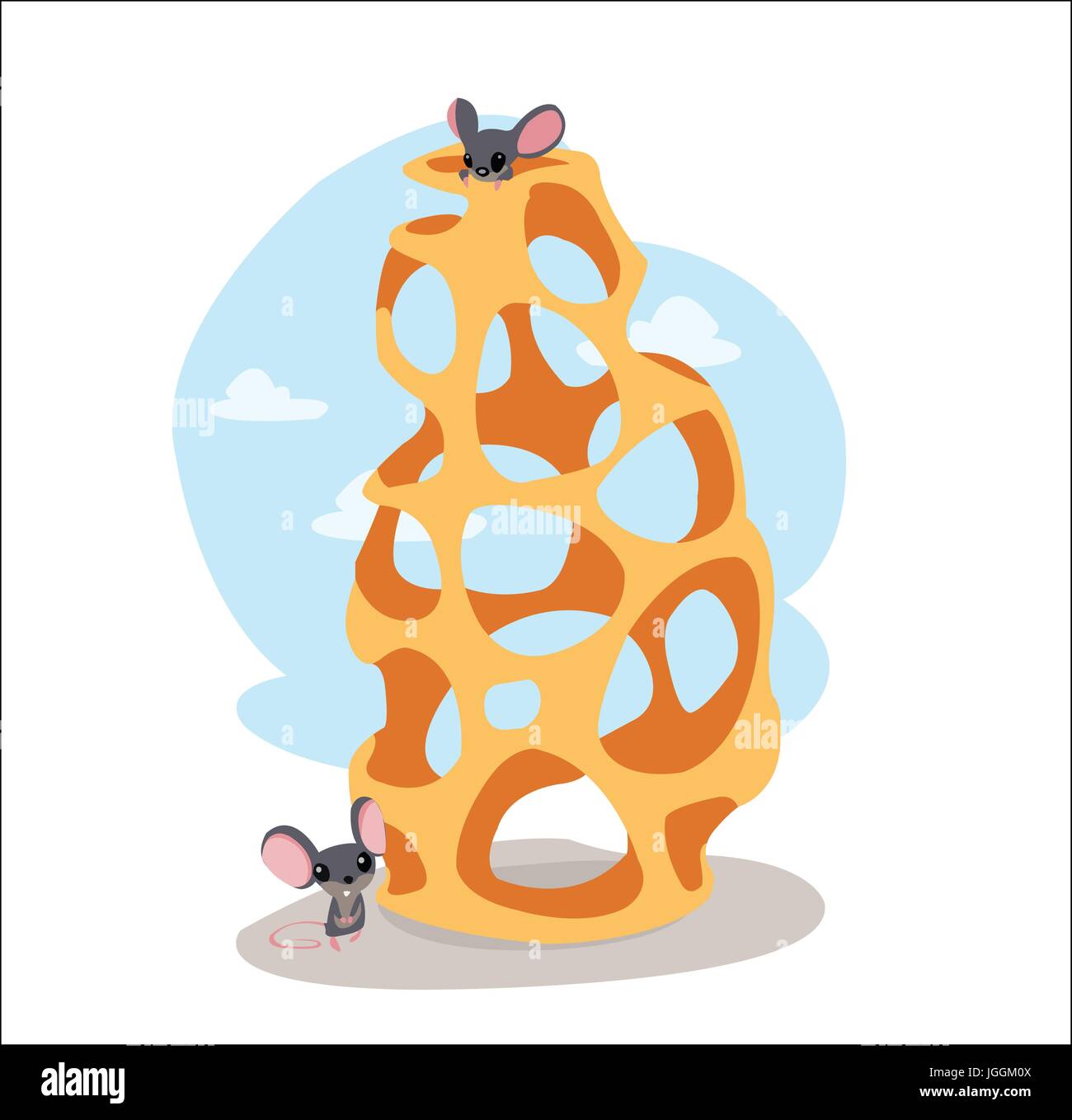 Digital vector funny cartoon cheese labyrinth with happy mice on top ...