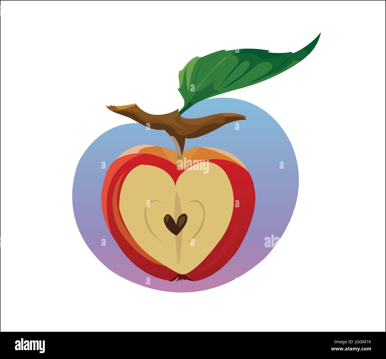 Digital vector funny cartoon growing red apple with seeds, section in ...