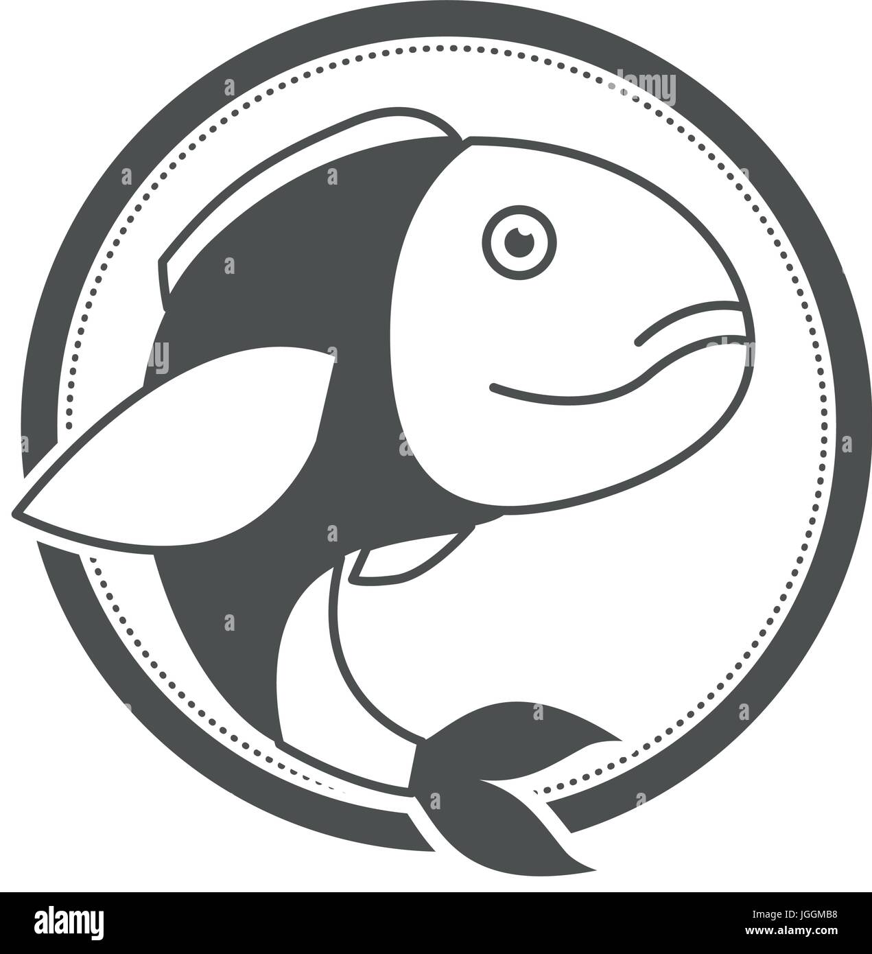 monochrome silhouette of circular shape emblem with bass fish inside ...