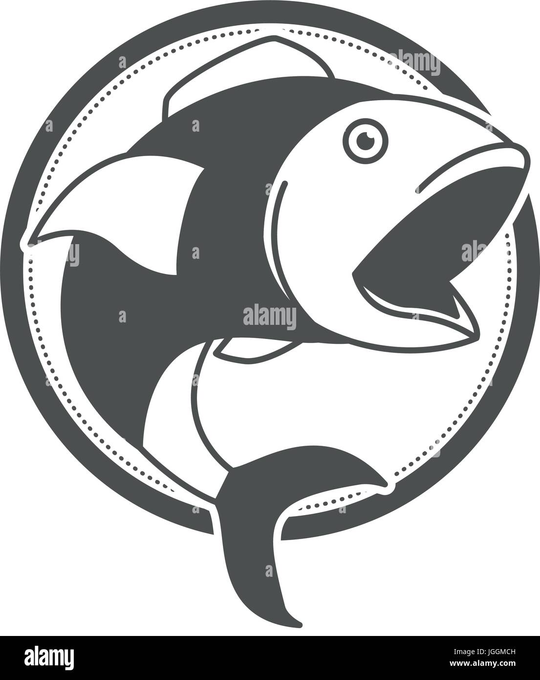 monochrome silhouette of circular shape emblem with open mouth fish ...