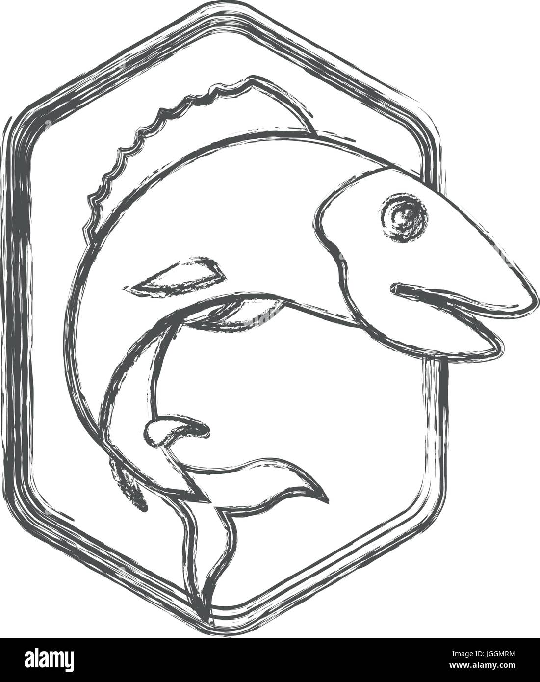 blurred sketch silhouette of diamond shape emblem with trout fish Stock ...
