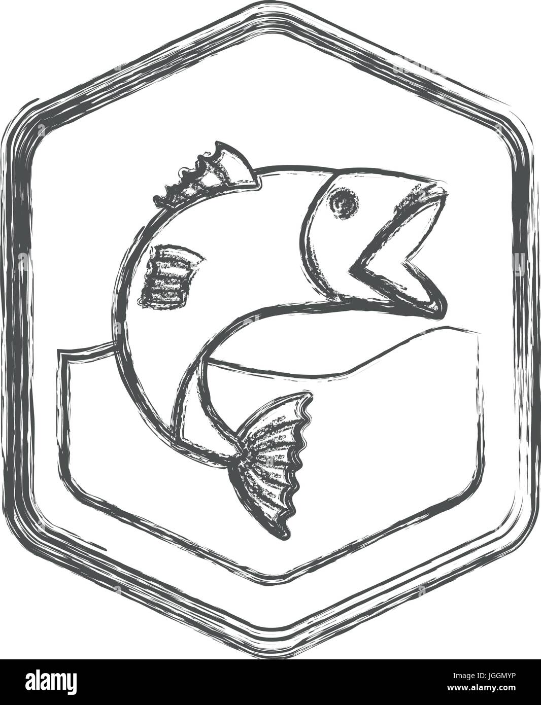 blurred sketch silhouette of diamond shape emblem with fish bigmouth in ...