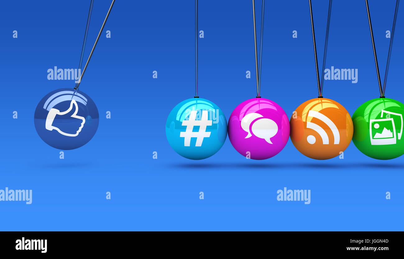 Social media and network web icons on colorful spheres concept 3D ...
