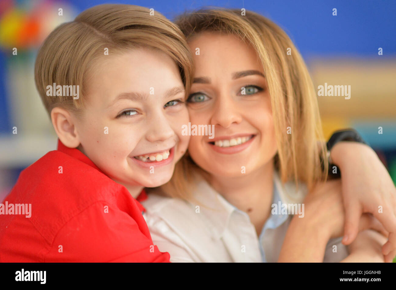 Smiling mother and son Stock Photo - Alamy