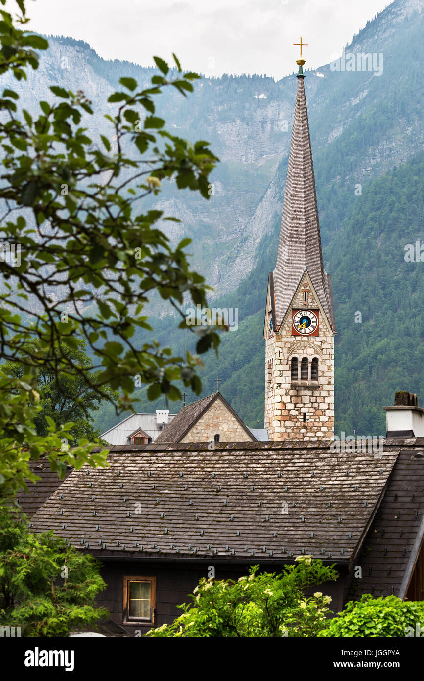 Hallstatt idylic church, in the Alps Austria Stock Photo - Alamy