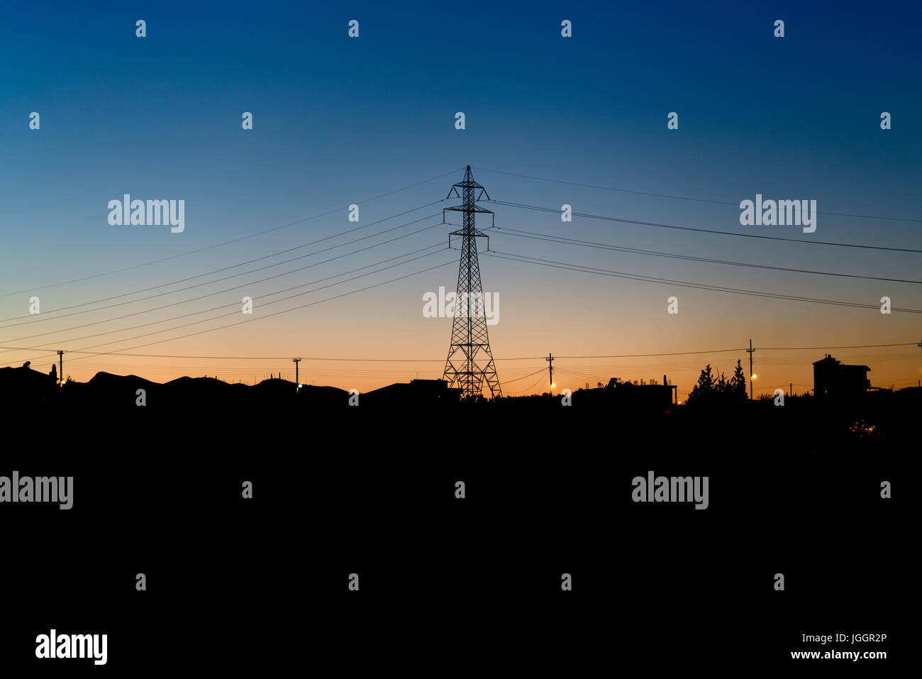 Night view of a transmission tower Stock Photo - Alamy