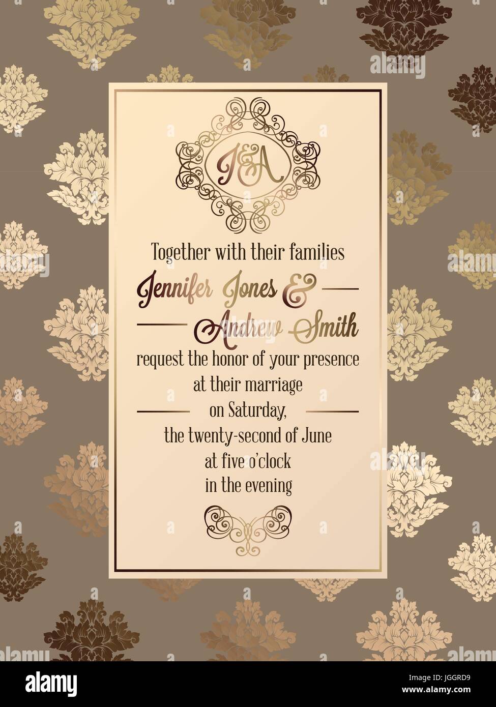 Vintage baroque style wedding invitation card template.. Elegant formal ...