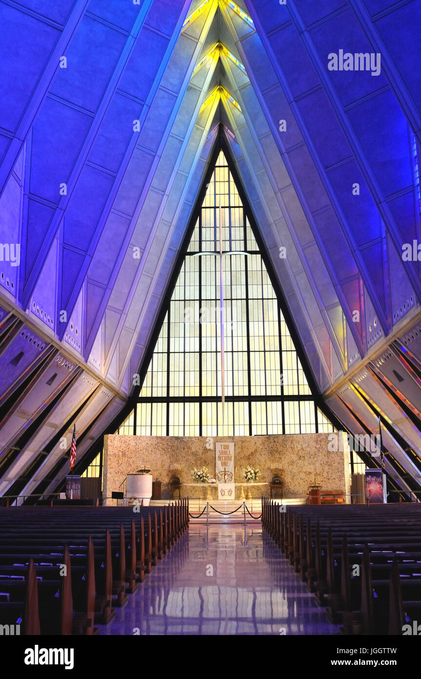 Interior of the United States Air Force Academy Cadet Chapel, Colorado ...