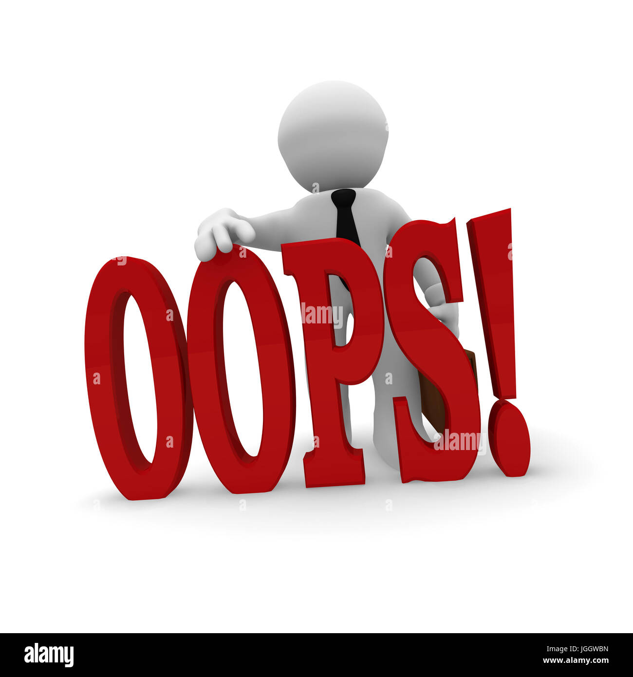 3d businessman with the word OOPS in red on a white background Stock ...