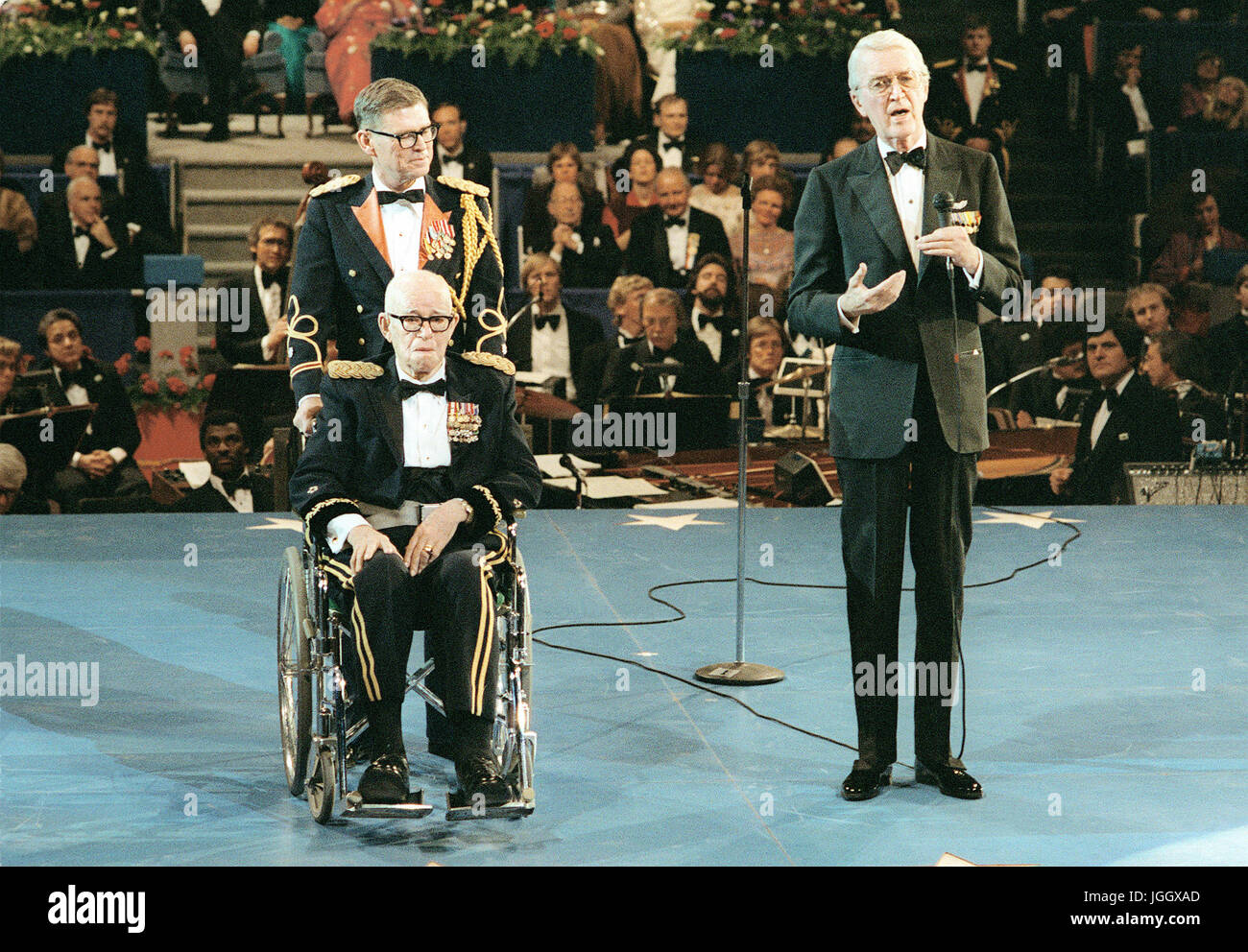 General Omar Bradley at the Kennedy Center by his aide as actor James ...
