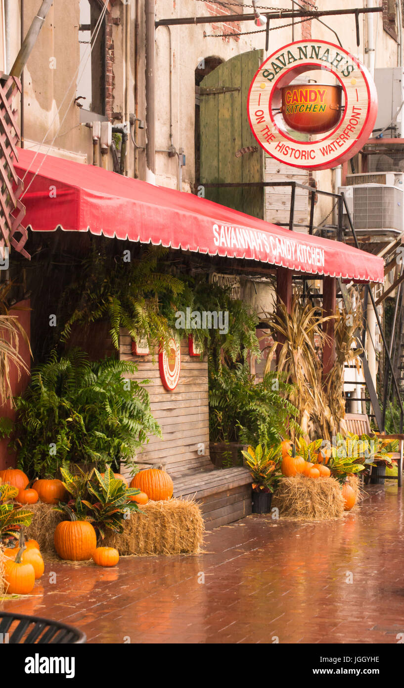 Savannah Georgia Storefront in the United States - Bright Fall Pumpkins ...