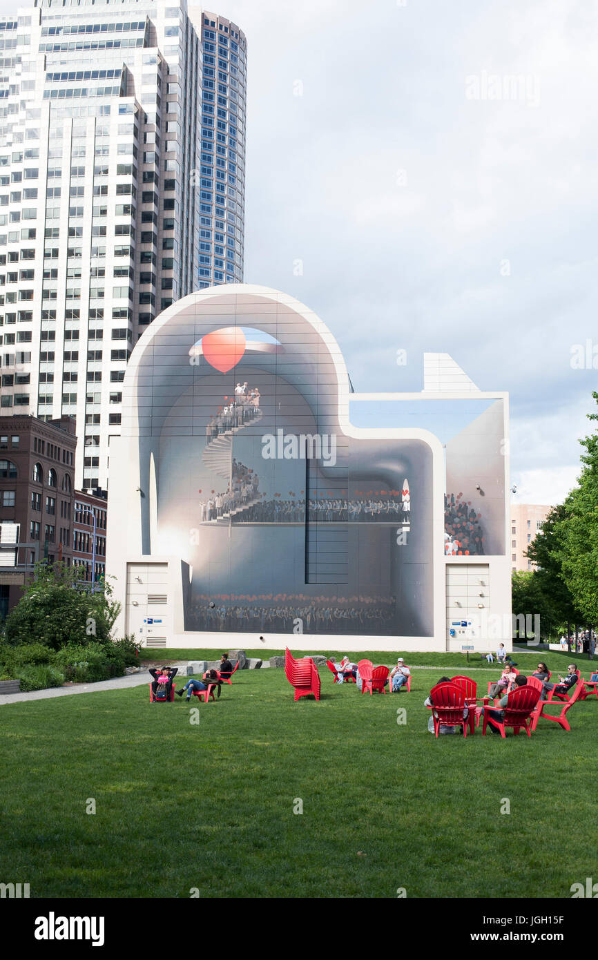 "Spaces of Hope" mural in Dewey Square Pak, Keystone building on left ...