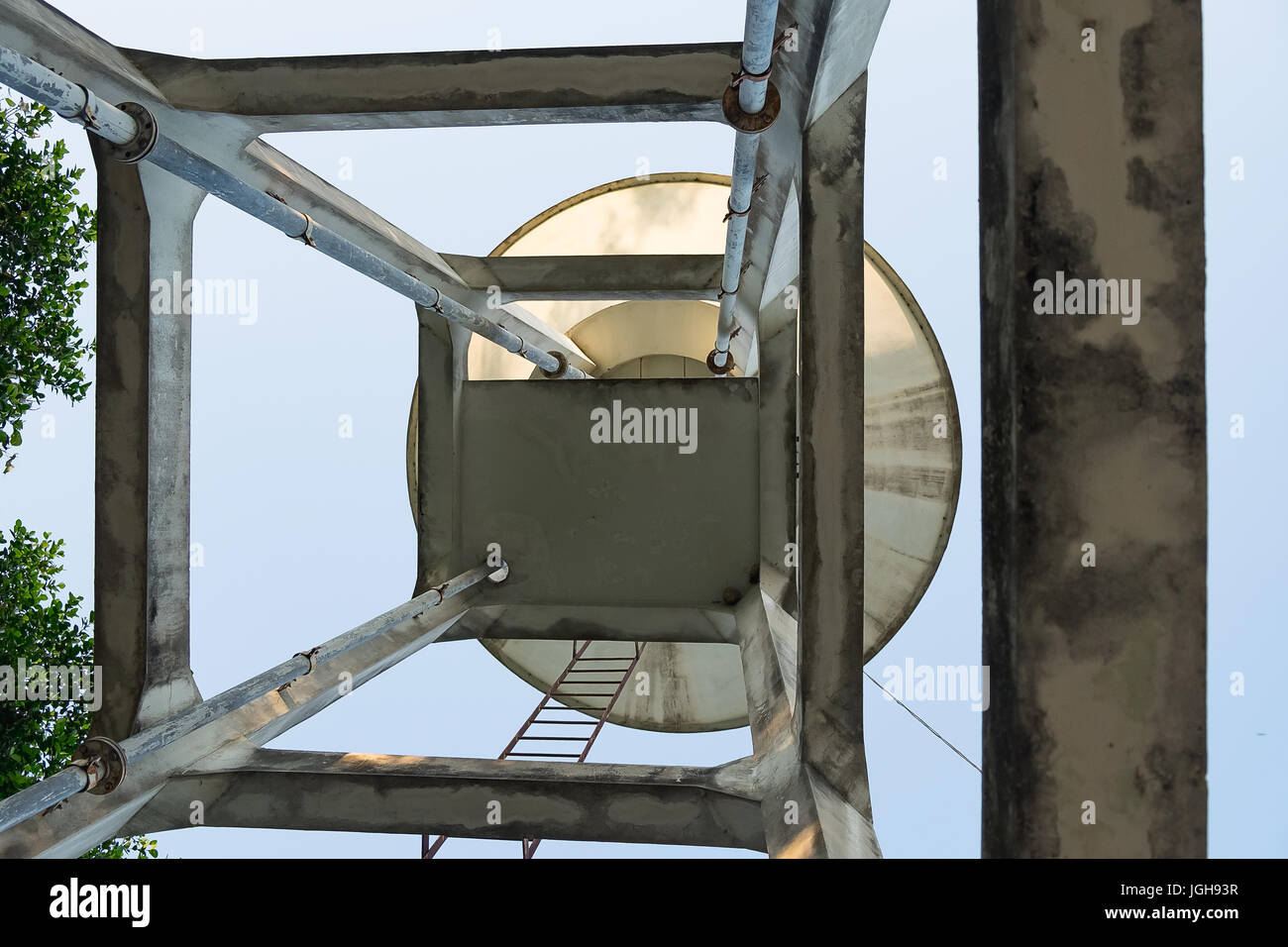 Looking up at the old concrete water tower tank Stock Photo - Alamy