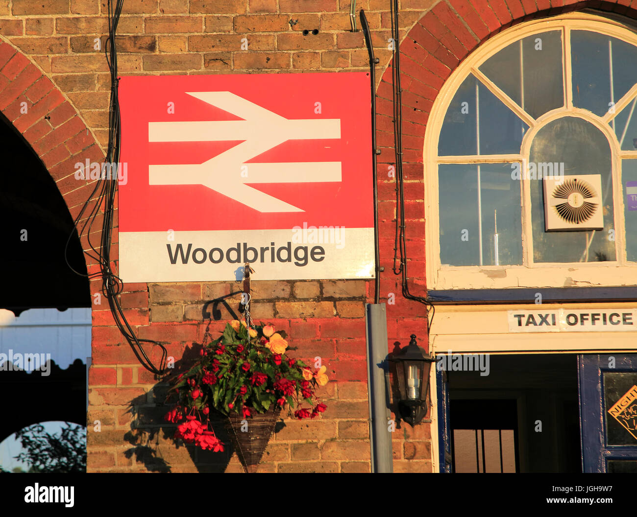 British Rail double arrow logo sign railway train station, Woodbridge ...