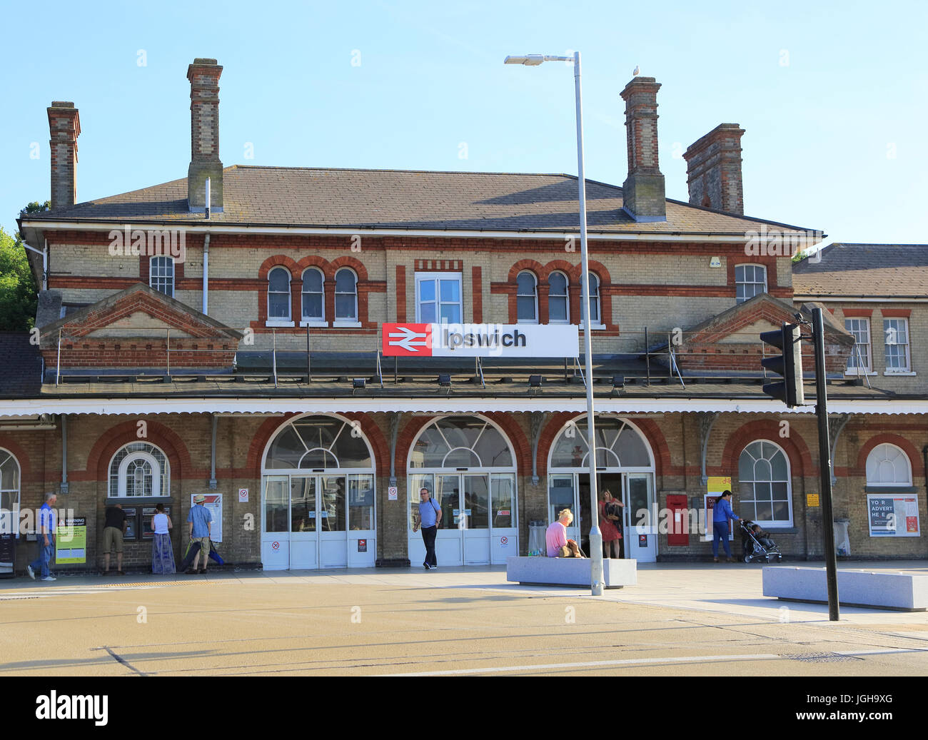 Exterior of railway train station building, Ipswich, Suffolk, England ...