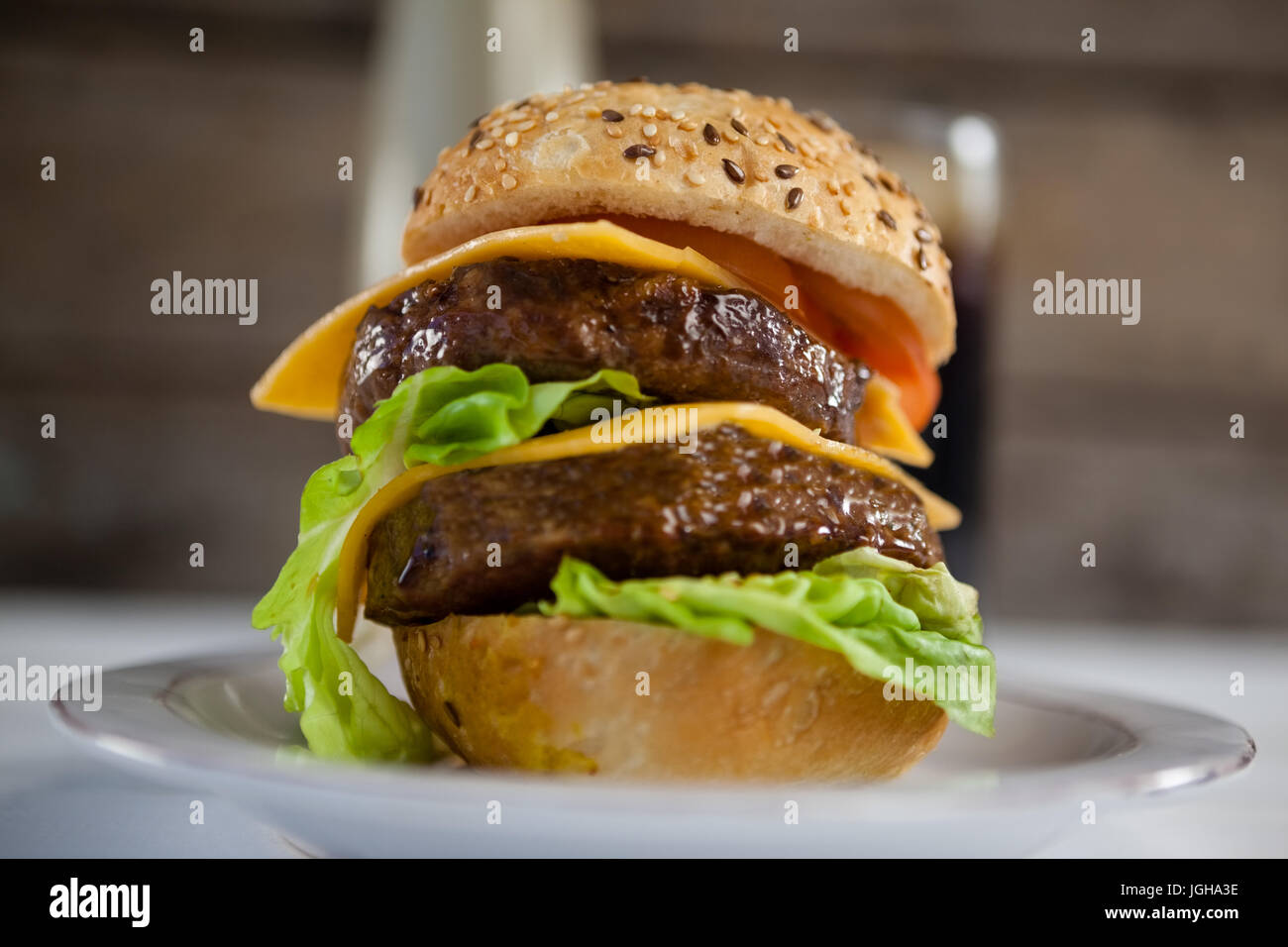 Close-up of hamburger in plate Stock Photo - Alamy