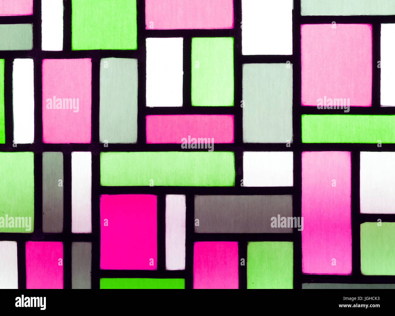 Image of a multicolored stained glass window with irregular block ...