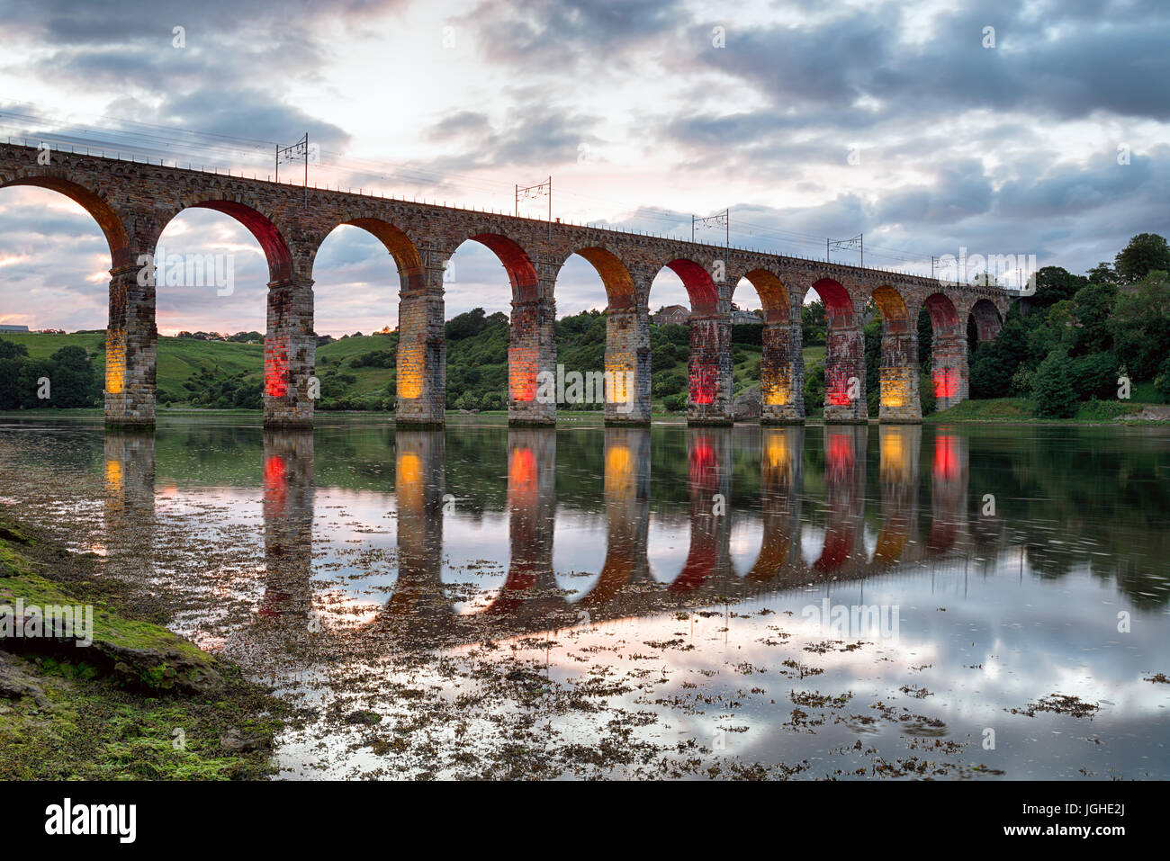 The Royal Border Bridge at spanning the river Tweed at Berwick on Tweed ...