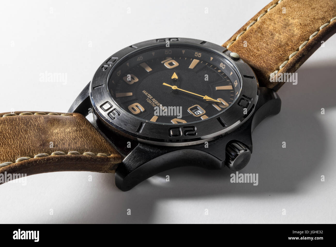 Leather watch isolated on white background Stock Photo - Alamy
