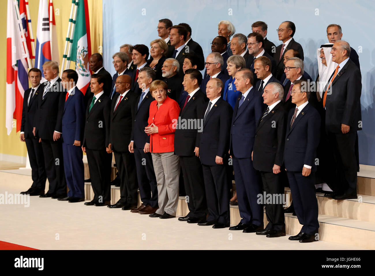 World leaders pose for a family photo during the G20 summit in Hamburg ...