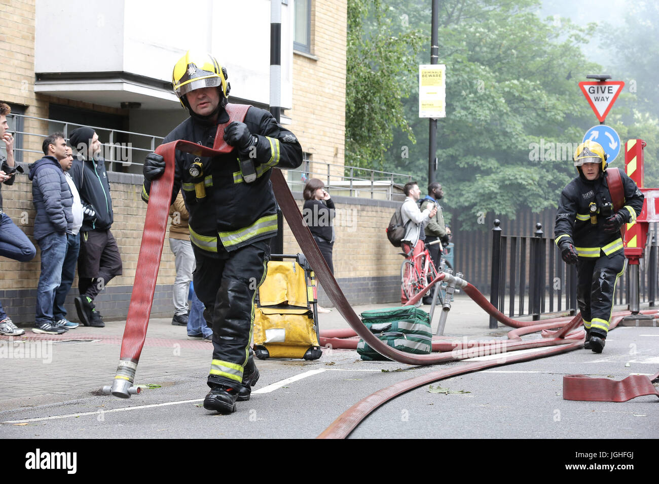 8 fire engines and 58 firefighters attend a fire at a derelict police ...