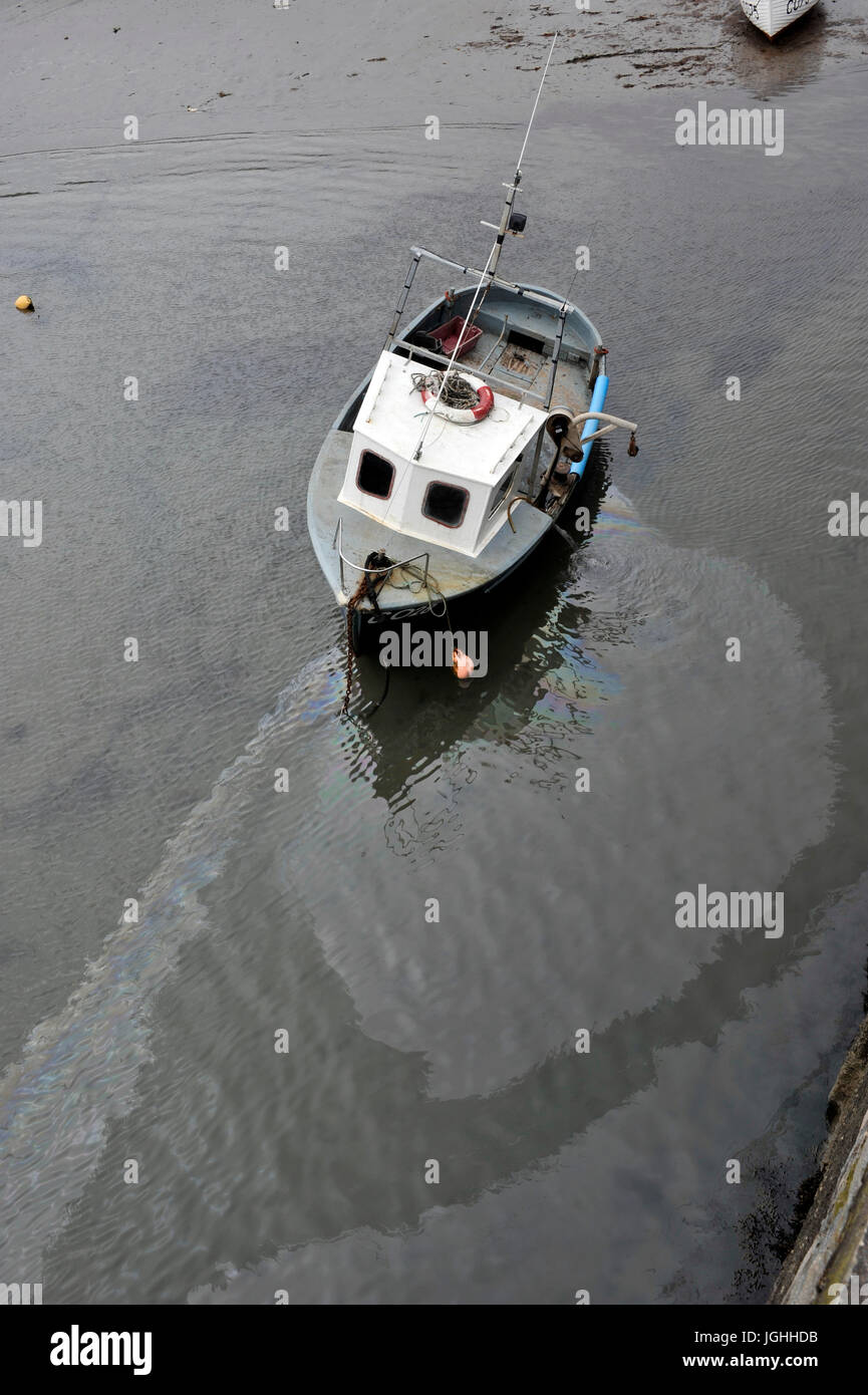fishing boat trefor harbour gwynedd wales discharging oil pollution ...