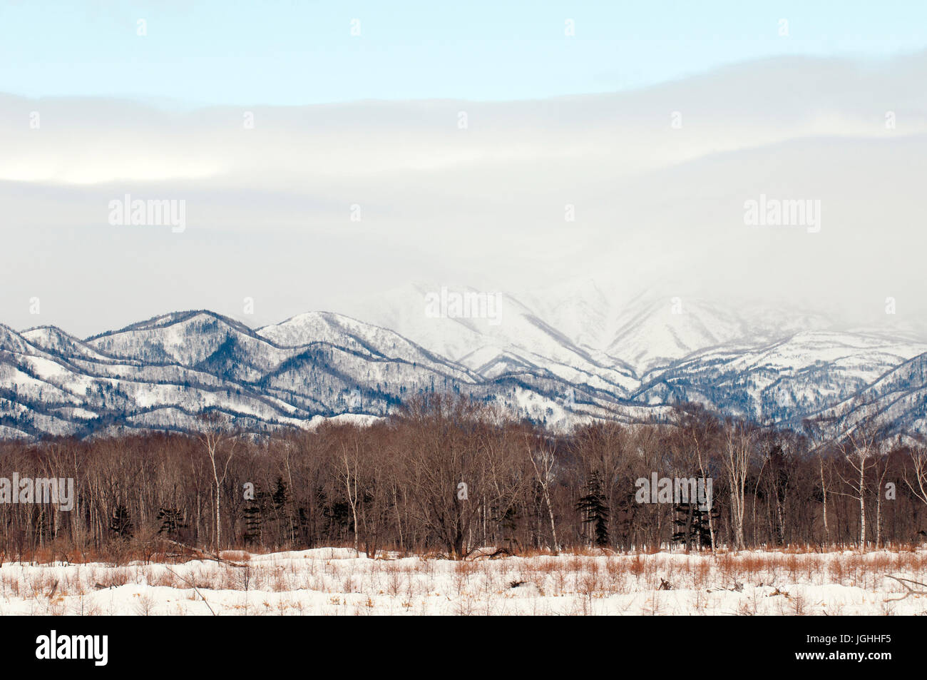 Japan, Hokkaido, Rausu, Mountains in winter Landscape, Hokkaido, North ...