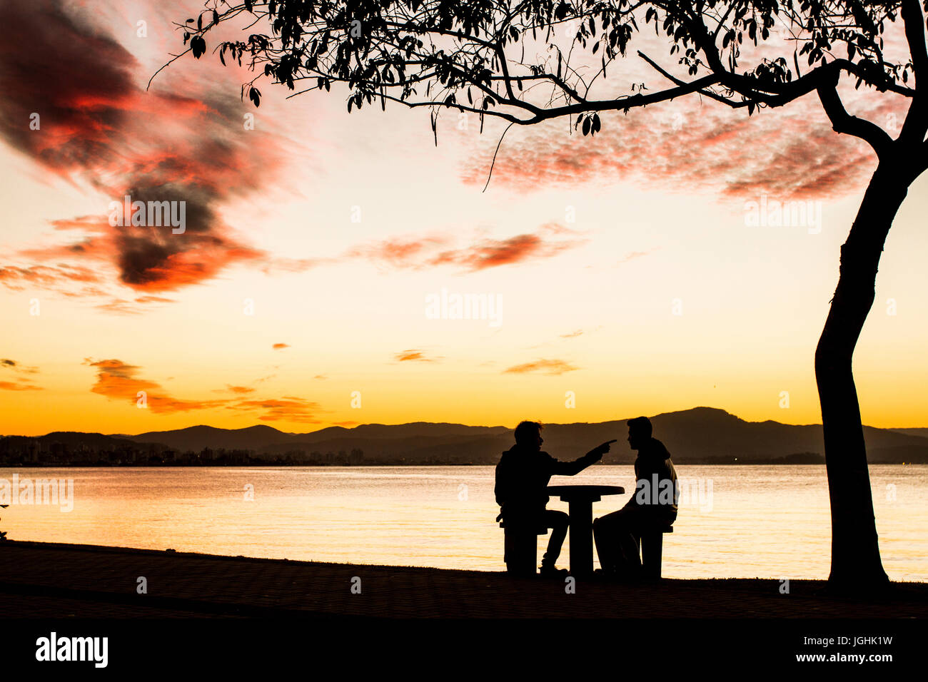 Sidewalk of Beira Mar Norte Avenue at sunset. Florianopolis, Santa ...